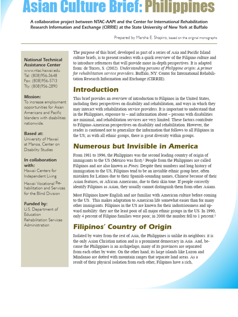 Asian Culture Brief Philippines | PDF | Philippines | Alternative Medicine
