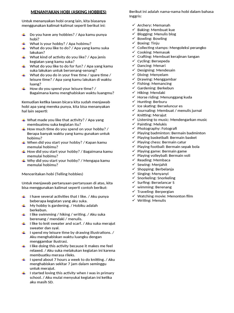 Describing Hobbies | PDF