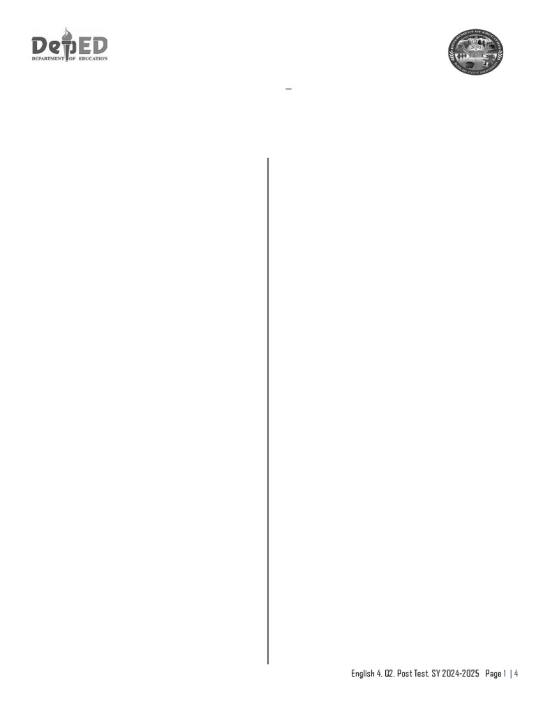 Eng 4. Q2. TQ-Matatag. Post Test | PDF | Grammatical Number | Verb