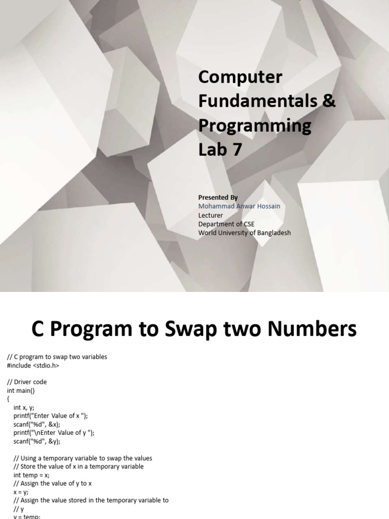 Computer Fundamentals Programming Lab 7 | PDF Computer Fundamentals Programming Lab 7 | PDF