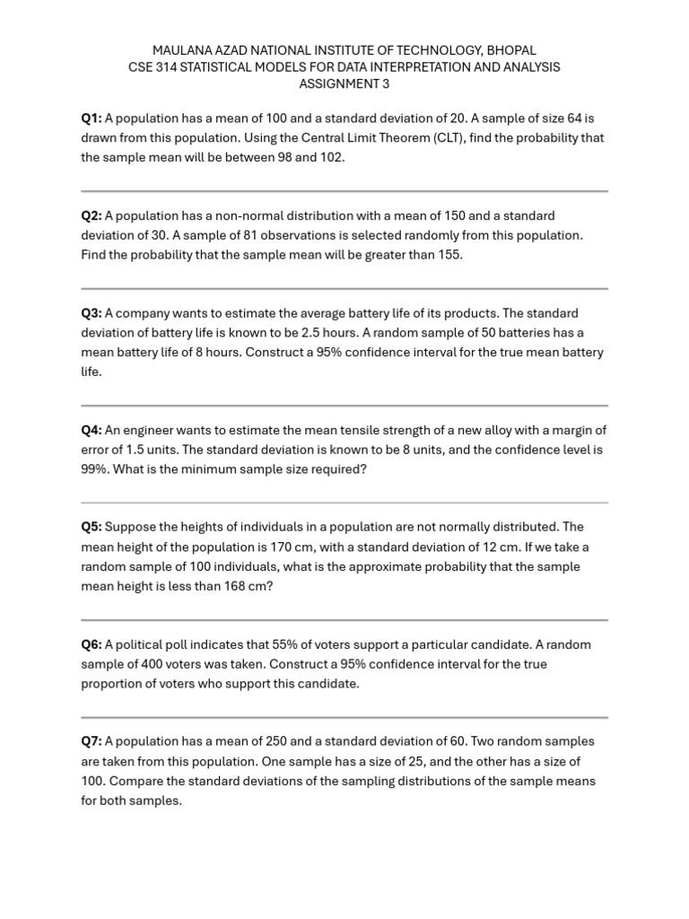 Assignment3 Statistics | PDF | Standard Deviation | Sampling (Statistics)