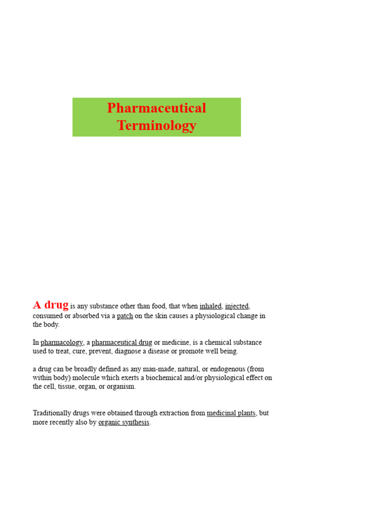 Pharmaceutical Terminology | PDF | Pharmacy | Pharmacology