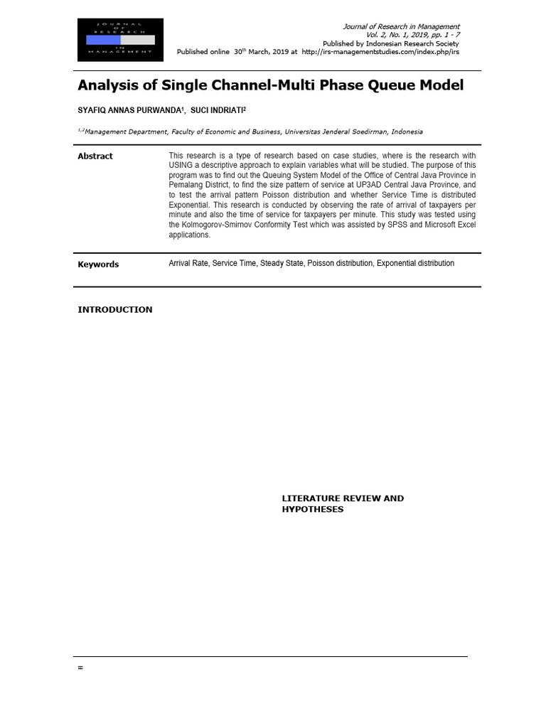 Analysis of Single Channel-Multi Phase Queue Model | PDF | Applied ...