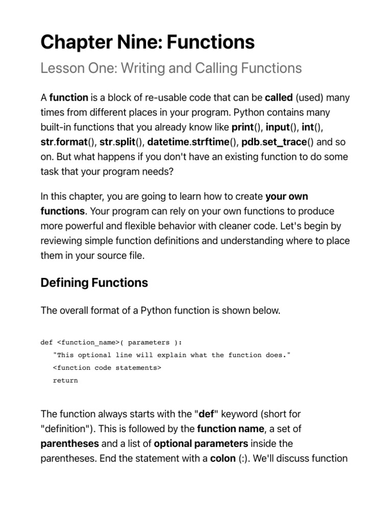 Writing And Calling Functions Pdf Control Flow Parameter Computer Programming