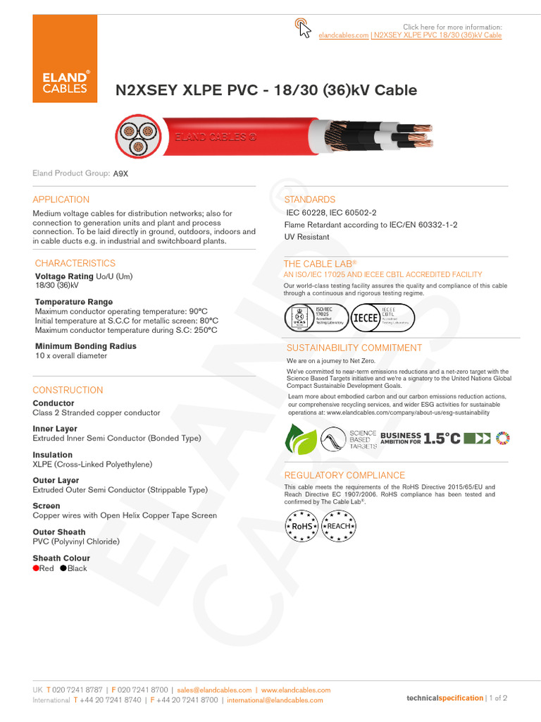 N2xsey Xlpe PVC 18 30 36 KV Cable | PDF | Electrical Conductor | Polyvinyl Chloride