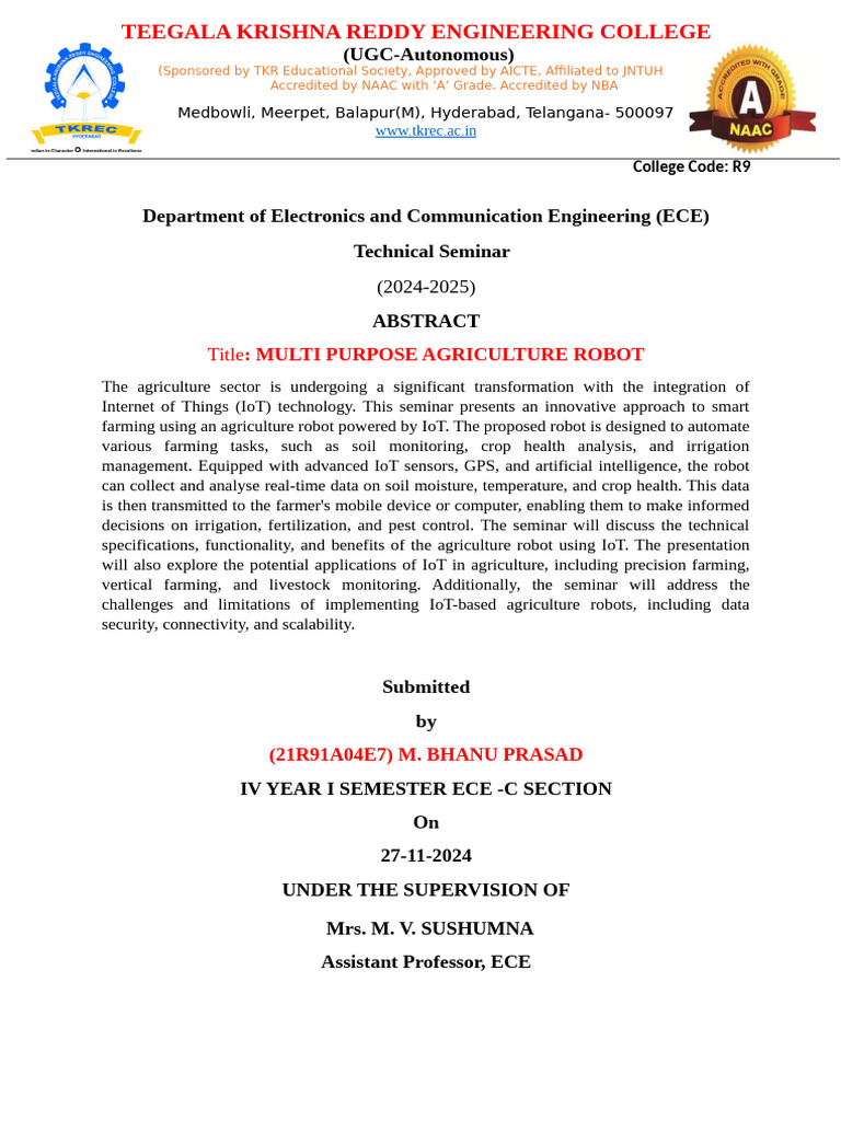 BHANU Technical Seminar Abstract | PDF