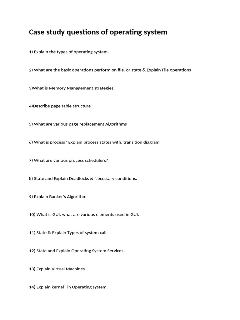 Case Study Questions of Operating System | PDF