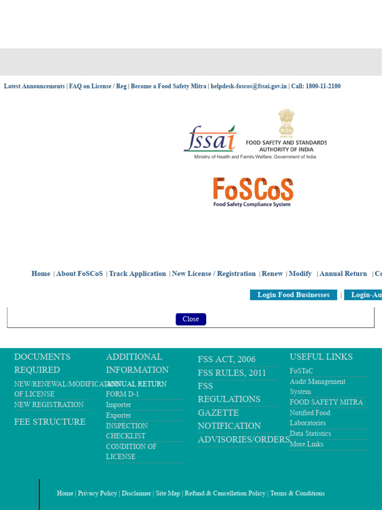 FoSCoS - FSSAI | PDF