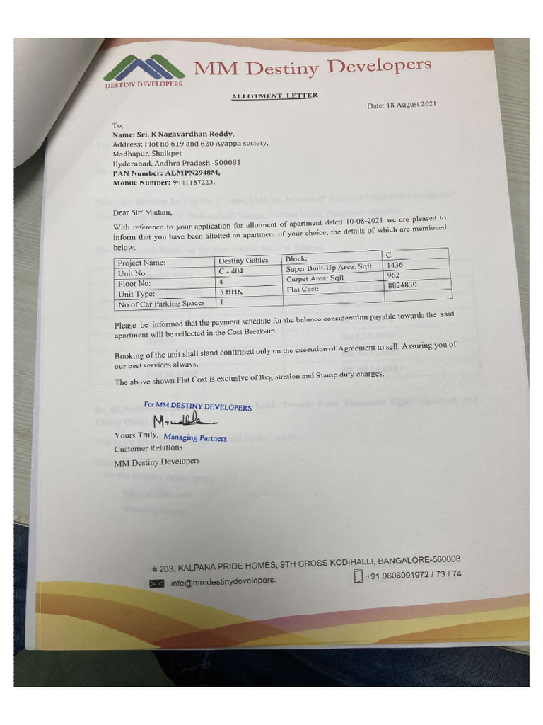 Allotment Letter | PDF