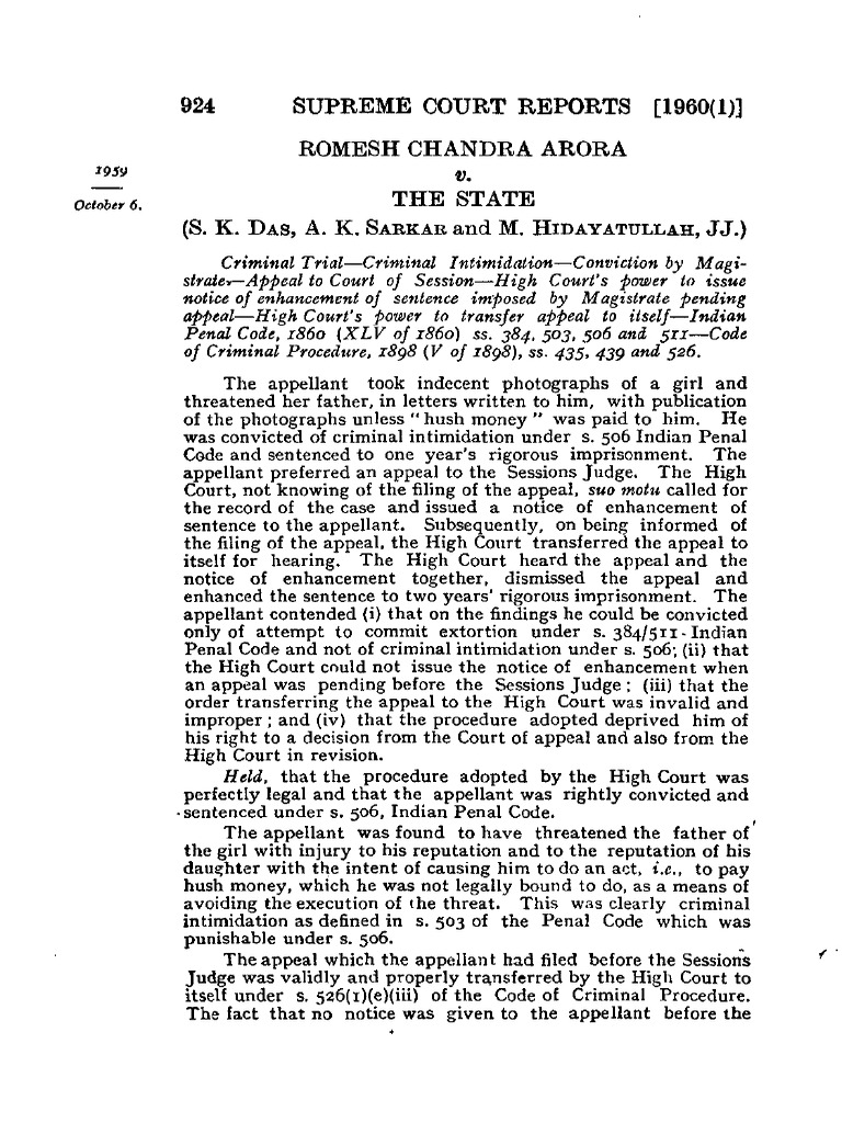 Supreme Court Ruling on Criminal Intimidation Appeal | PDF | Appeal ...