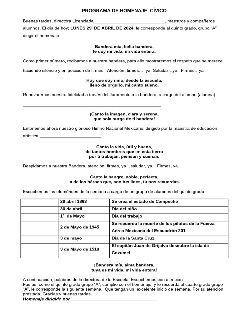 HOMENAJE QUINTO Formato | PDF