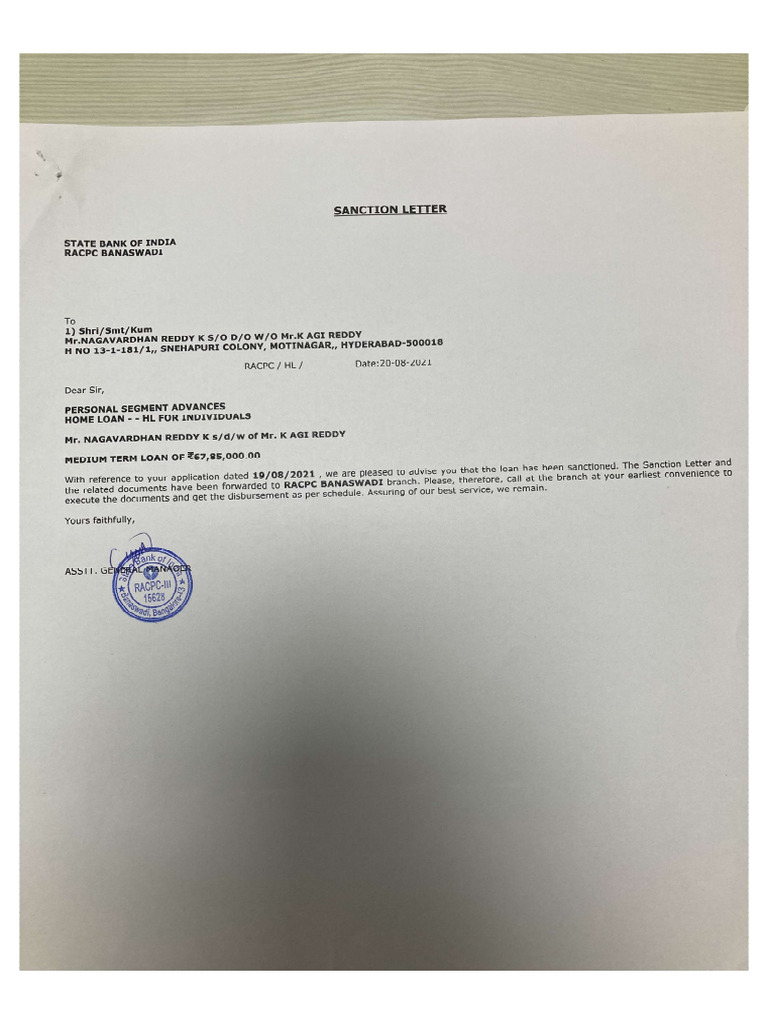 Sanction Letter | PDF