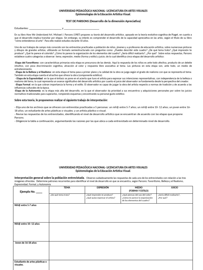 Taller Test de Parsons | PDF | Educación en artes visuales | Realismo ...