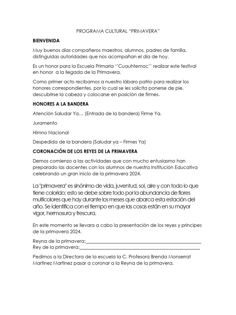 Programa-Civico-De-La-Primavera 2024 | PDF | Temporada de primavera ...