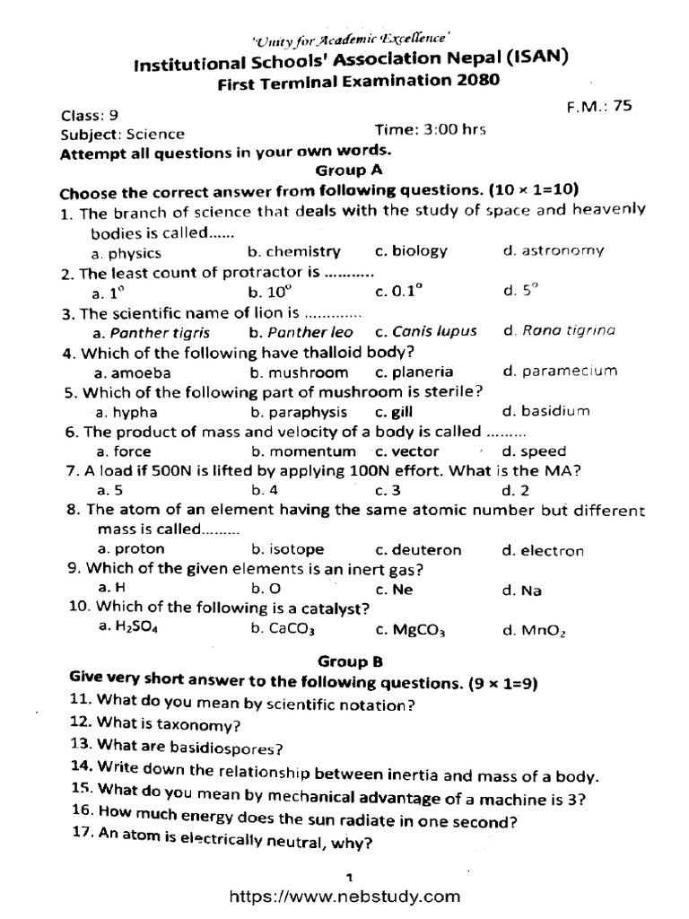 Class 9 First Term Science 301123 v2 2023 | PDF