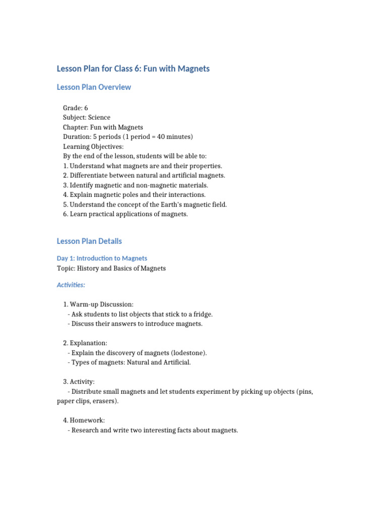 Fun With Magnets Lesson Plan | PDF | Magnet | Magnetism
