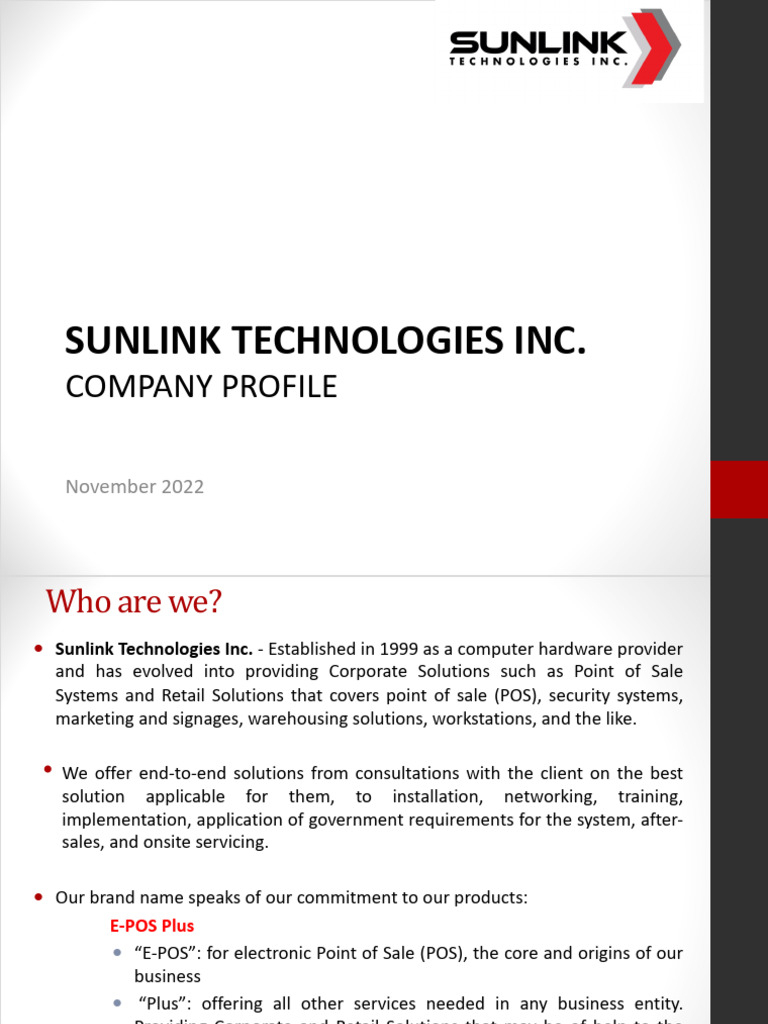 Sunlink Technologies Company Profile | PDF | Point Of Sale | Computing