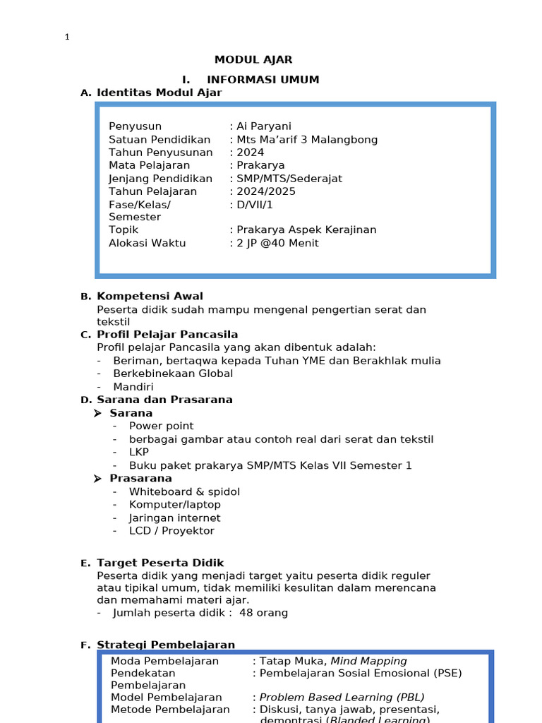 Modul Ajar KLS 7 | PDF