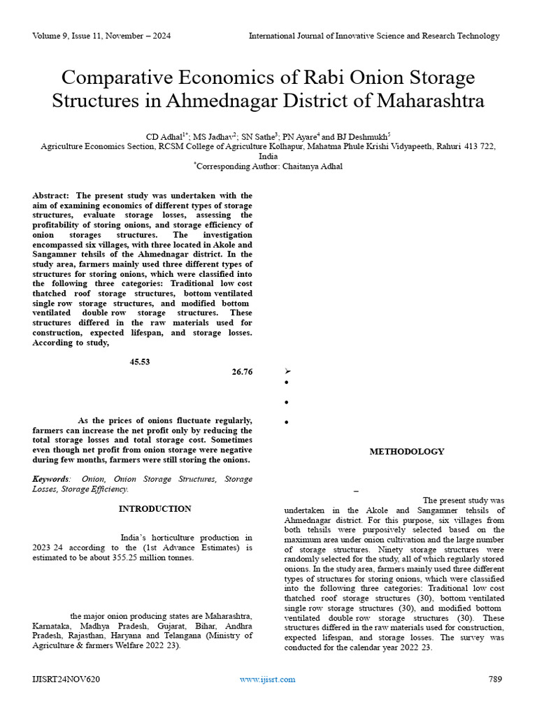 Comparative Economics of Rabi Onion Storage Structures in Ahmednagar ...