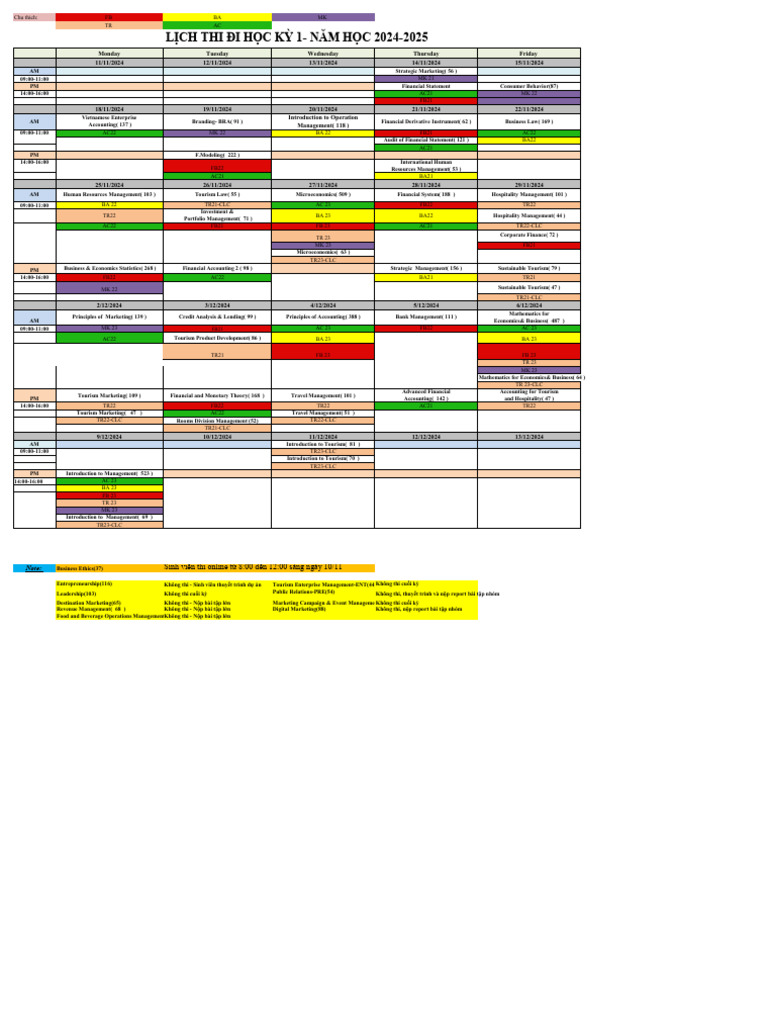 Final Exam Timetable - Semester 1 2024-2025 - Final Version - Updated 22.10.24 | PDF