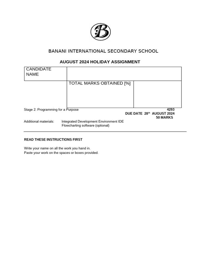 ICT August 2024 Holiday Assignment | PDF | Computer Programming ... ICT August 2024 Holiday Assignment | PDF | Computer Programming ...
