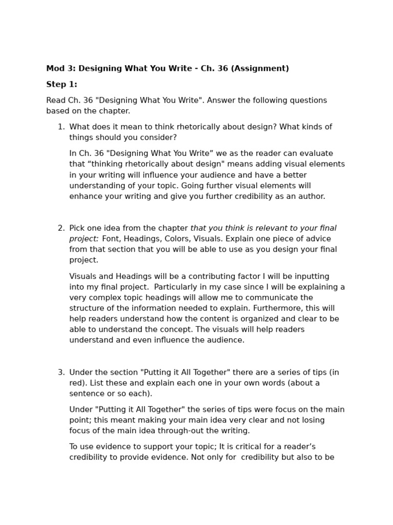 Mod 3 - Designing What You Write - Ch. 36 (Assignment) | PDF ...