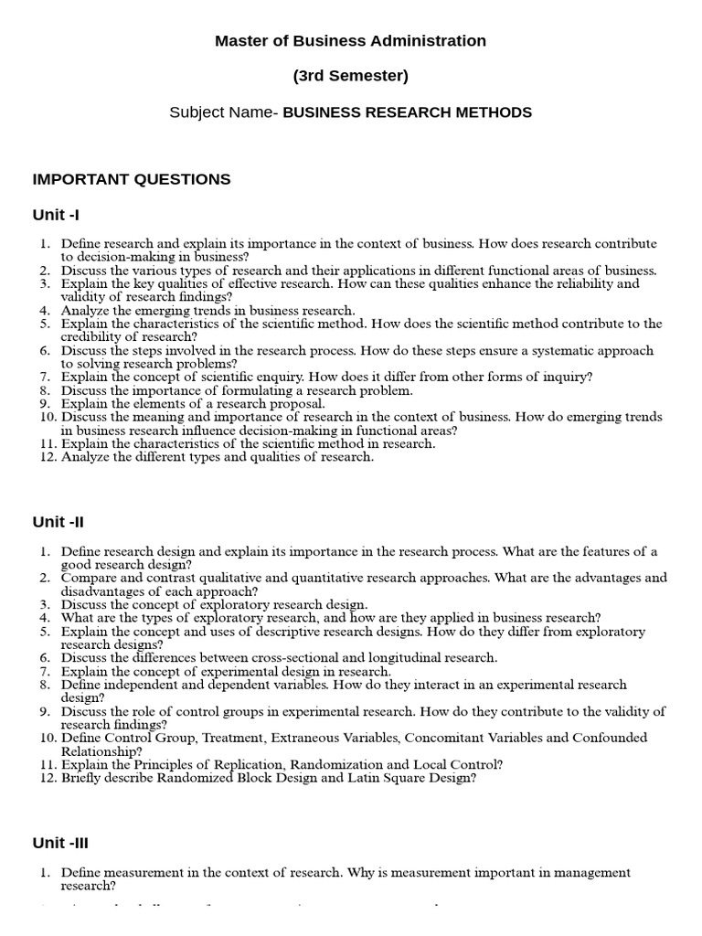 MBA-BUSINESS RESEARCH METHODS - Important Questions - Doc - 20241127 ...