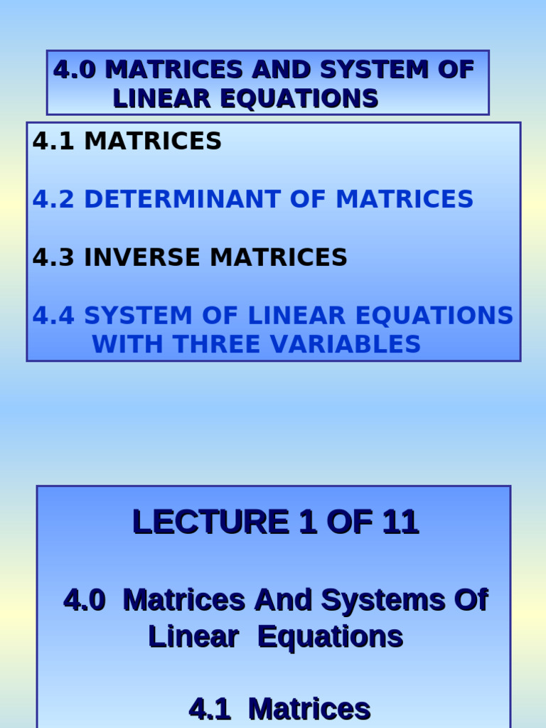 Matrices and Linear Equations Overview | PDF | Matrix (Mathematics ...