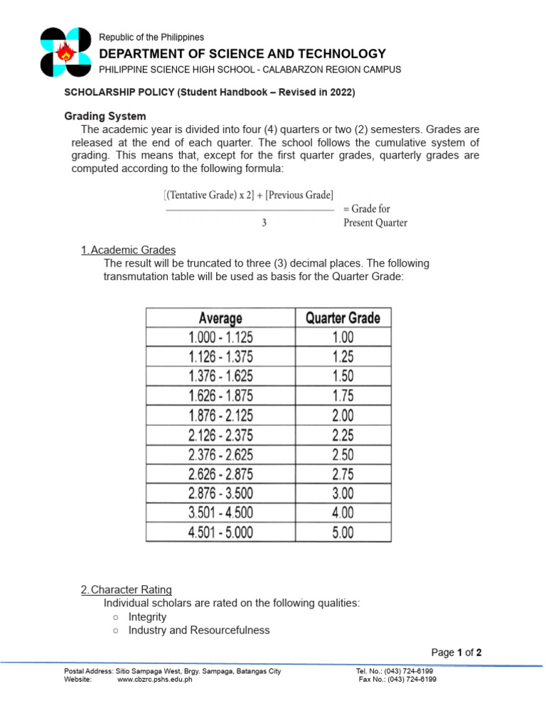 Grading System | PDF