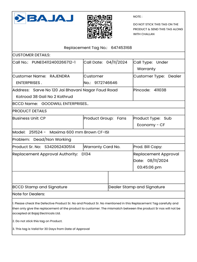 Replacement Tag Invoice 1731060908498 | PDF