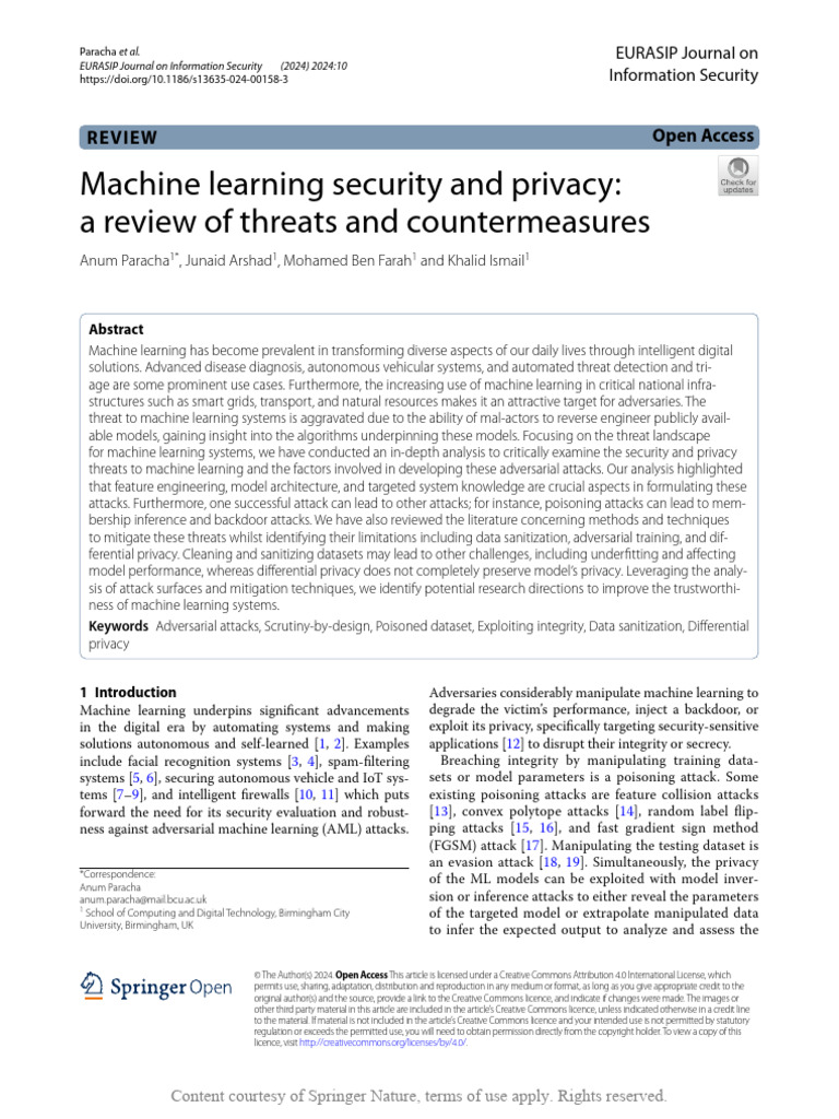 Machine Learning Security and Privacy A Review of | PDF | Machine ...