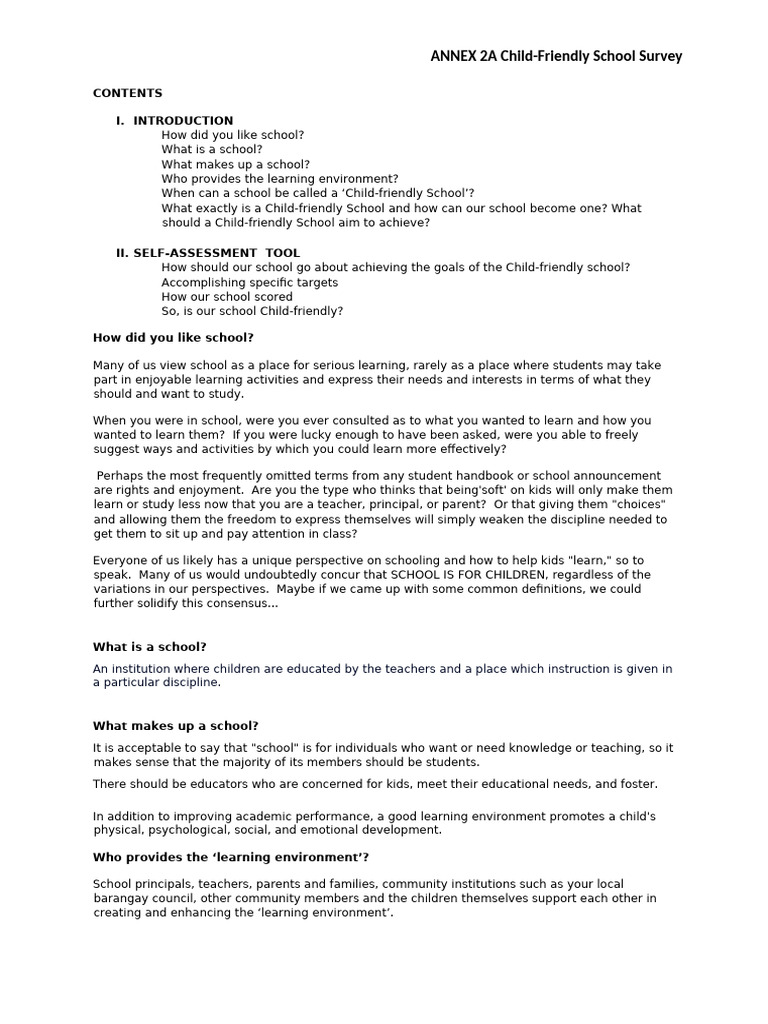 Kila Es - Child Friendly Survey | PDF | Teachers | Schools