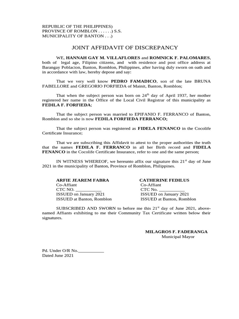 Affidavit of Discrepancy | PDF | Affidavit | Legal Procedure