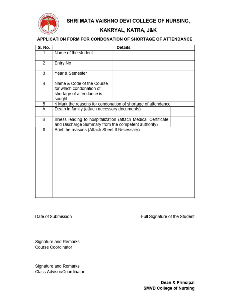 Attendance Condonation Form | PDF