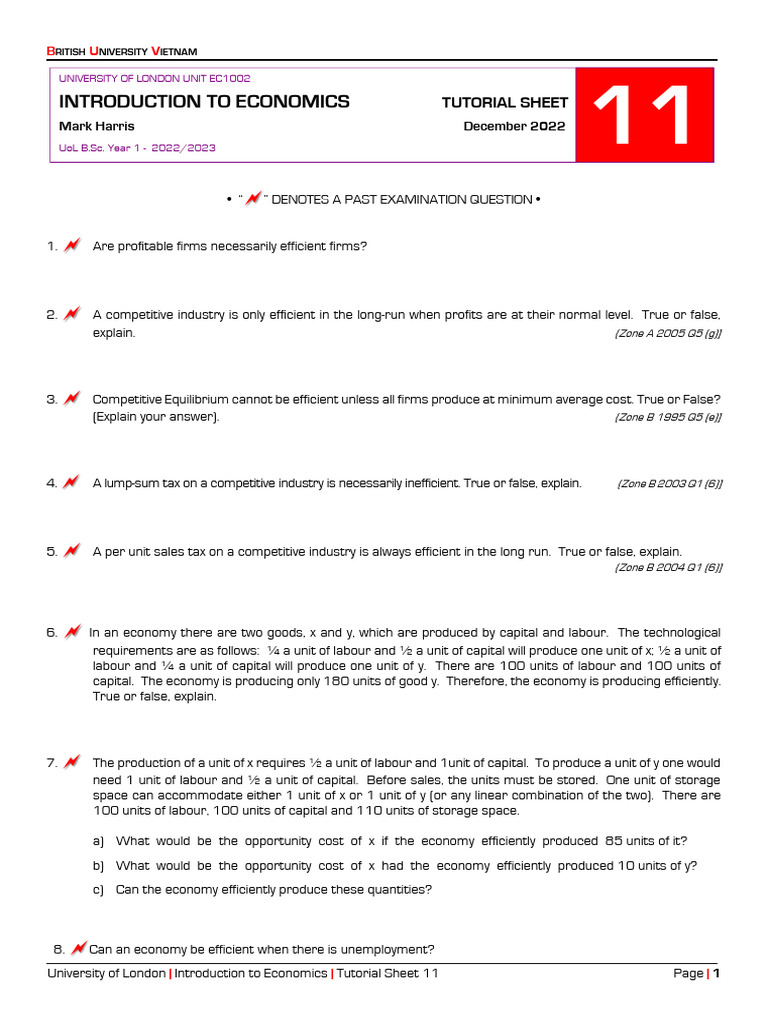 Introduction To Economics: Tutorial Sheet | PDF | Labour Economics | Long Run And Short Run