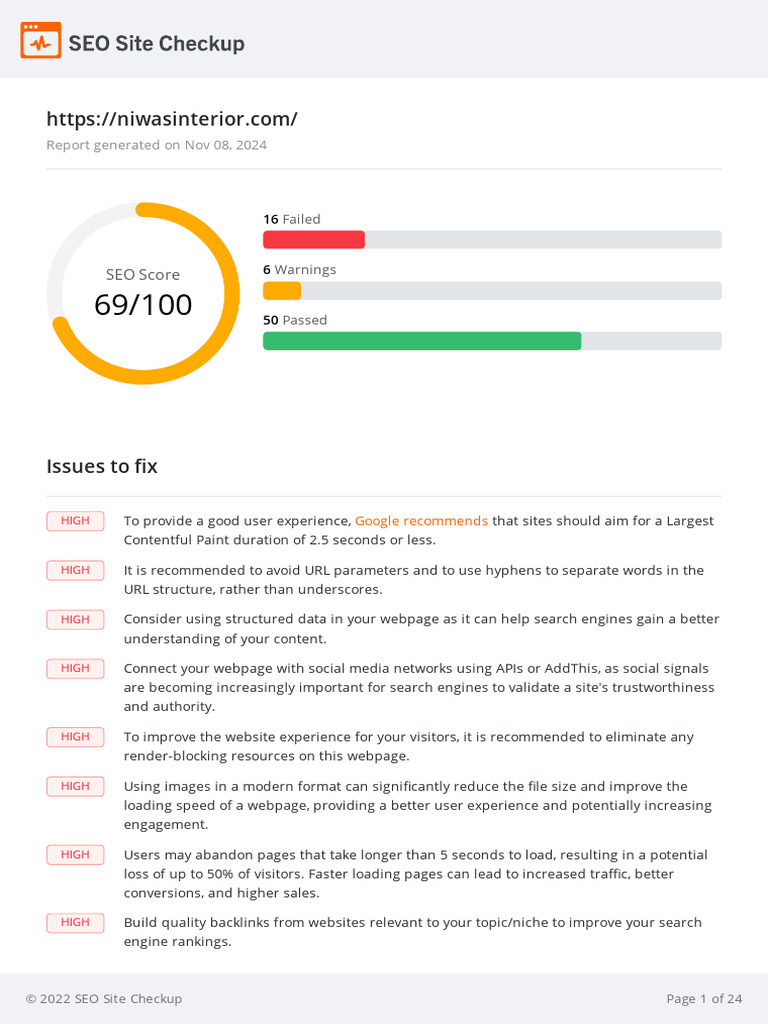 SEO Score: Report Generated On Nov 08, 2024 | PDF | Public Key ...