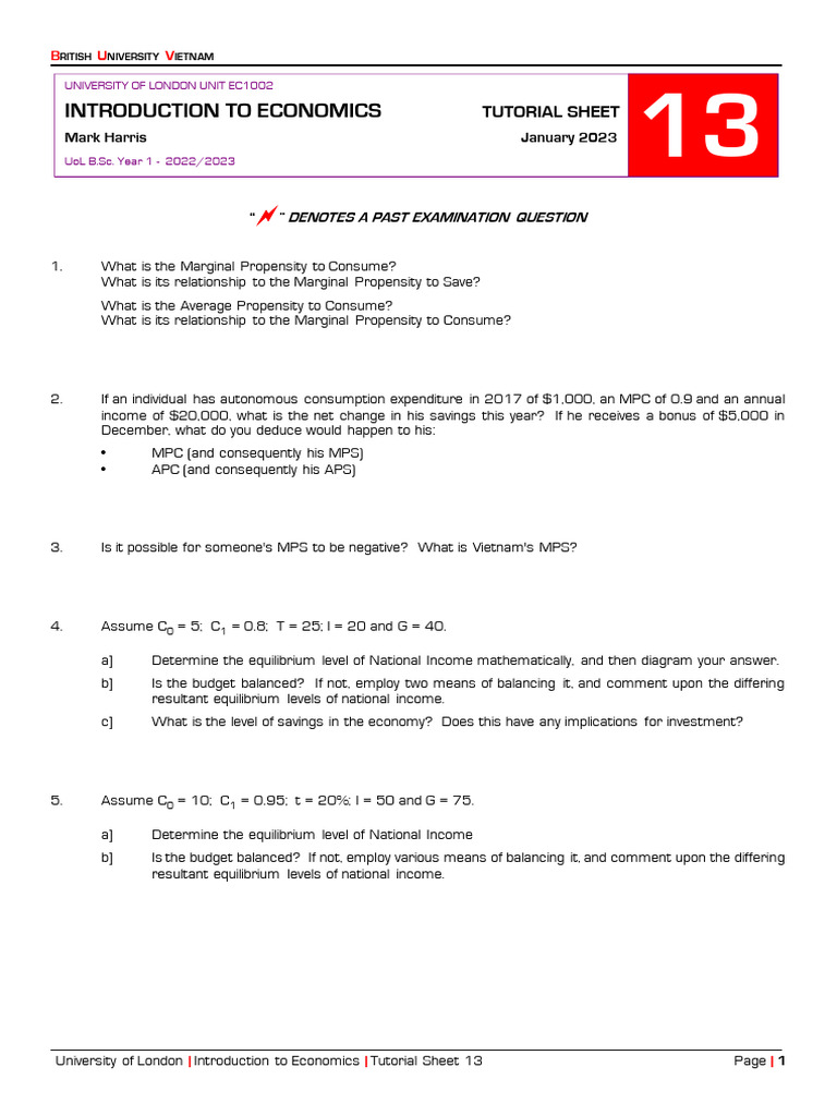 Introduction To Economics: Tutorial Sheet | PDF