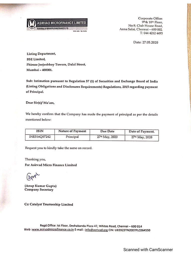 Bse Intimation Dated 27.05.2020 Reg.571 | PDF
