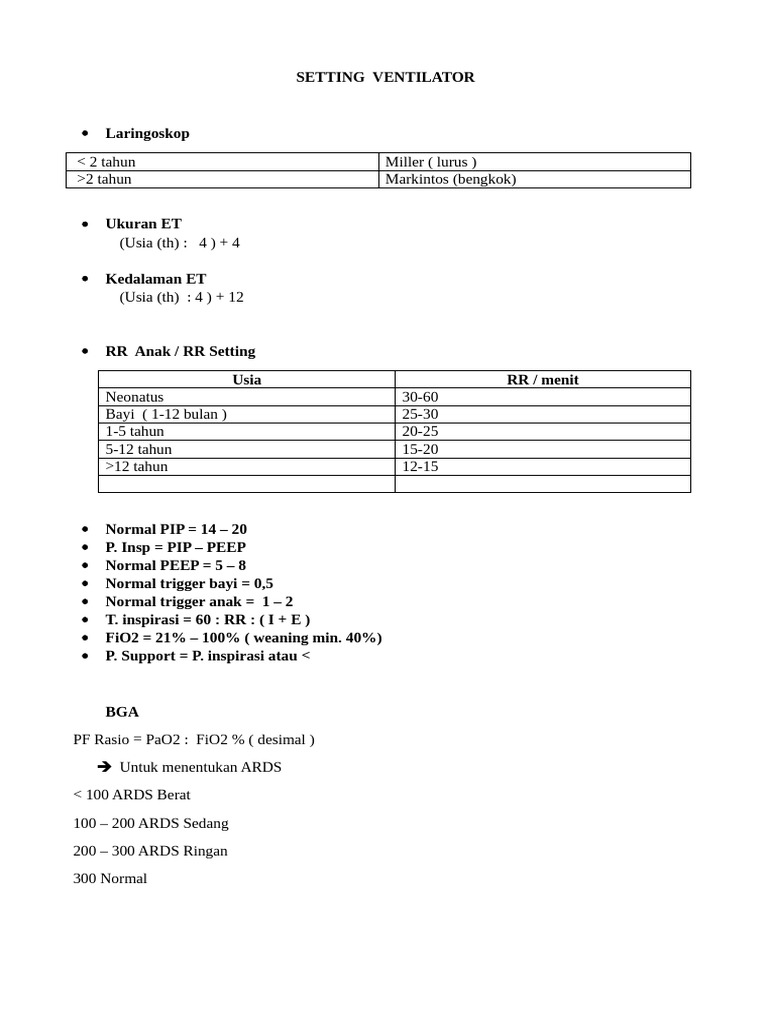 Setting Ventilator | PDF