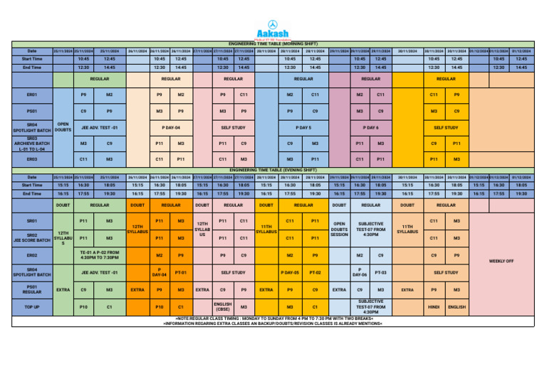 Engg Time Table 25 11 2024 To 01 12 2024 Pdf