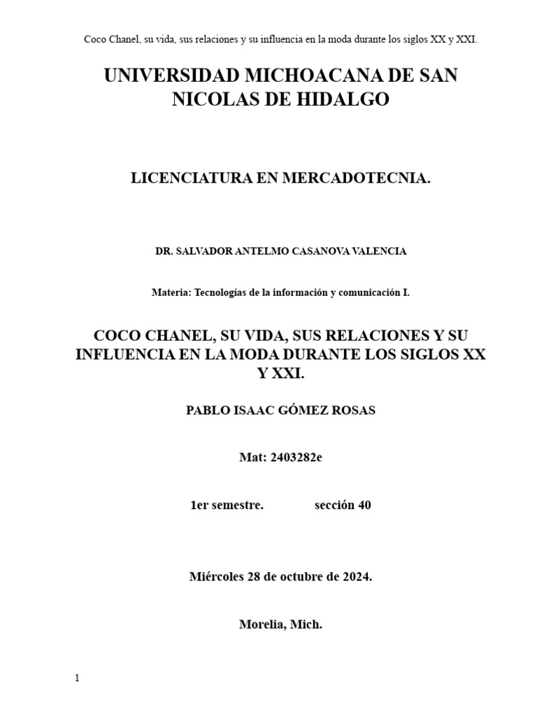 Coco Chanel: Vida e Influencia en Moda | PDF | Moda | Vestir