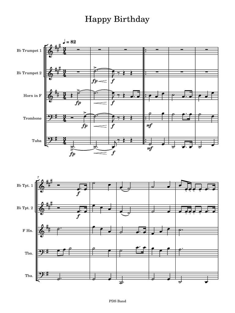 Happy Birthday-Score and Parts | PDF | Brass Instruments | Aerophones