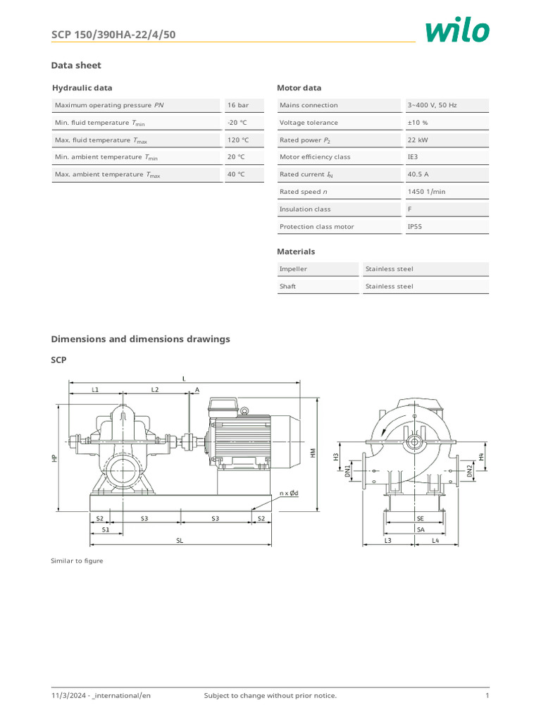 Hydraulic Pump Data Sheet SCP 150/390HA | PDF