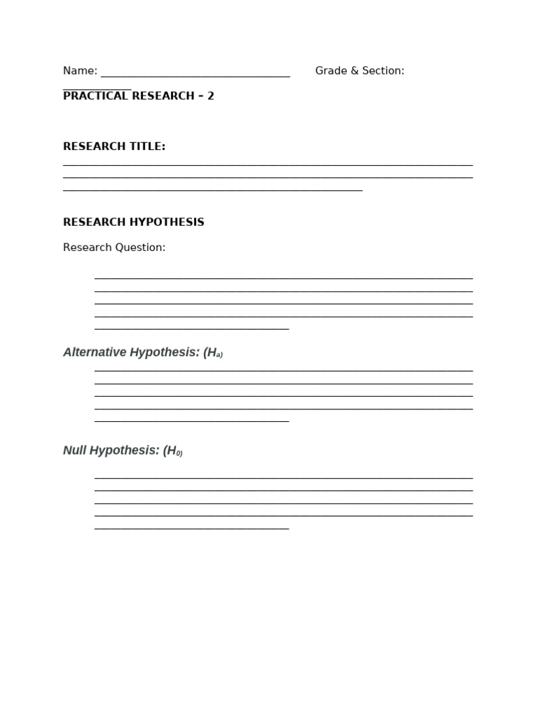 Practical Research 2: Hypothesis Template | PDF