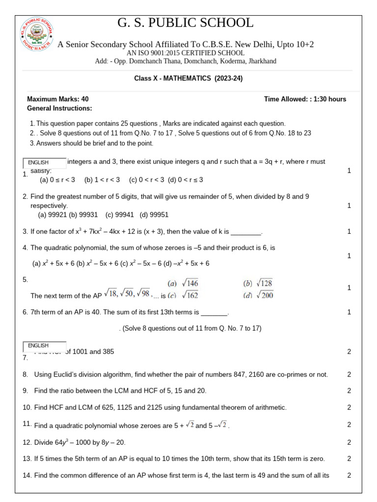 Mathematics X | PDF | Mathematics