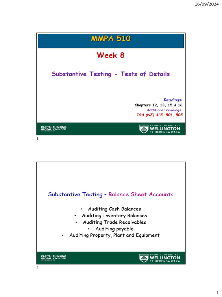 MMPA 510 Week 8 Substantive Testing - Balance Sheet and Income ...