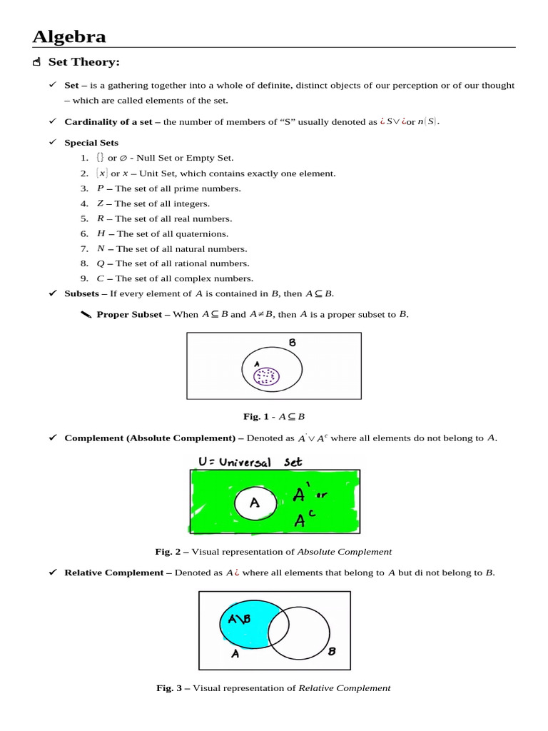 1 - Algebra | PDF | Set (Mathematics) | Numbers