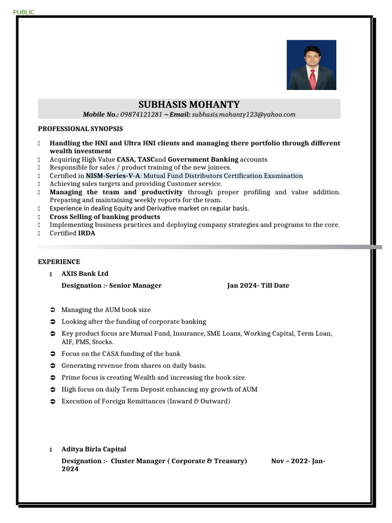 Updated Resume | PDF | Banks | Mutual Funds