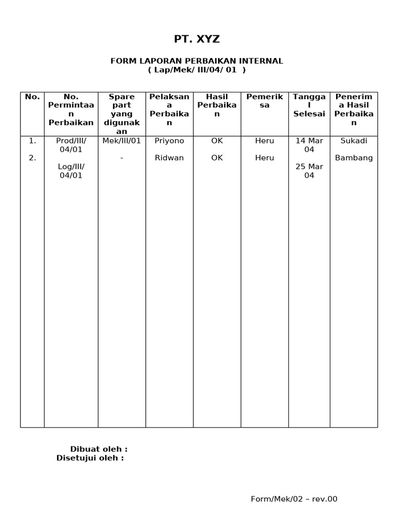 Form Laporan Perbaikan | PDF