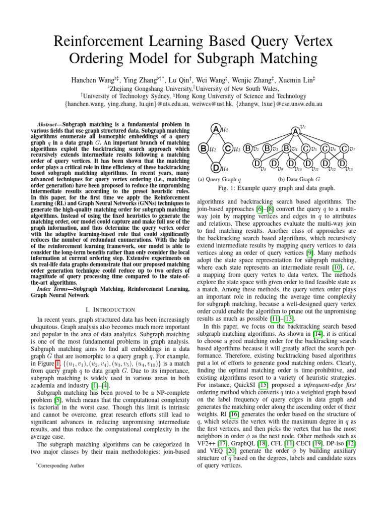 Reinforcement Learning Based Query VertexOrdering Model For Subgraph Matching | PDF | Vertex ...